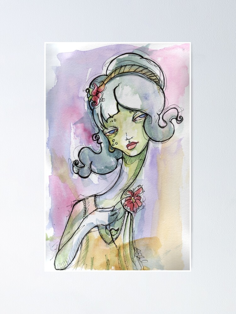 "1920s Alien Flapper Girl - Watercolor Surreal Art by Ela Steel" Poster ...