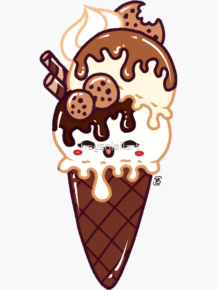 "Kawaii Chocolate and Vanilla Ice Cream Cone" Sticker for Sale by ...