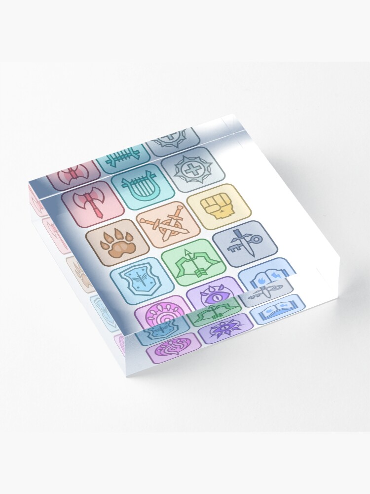 Jocat Crap Guide To Dnd Class Icons Color Acrylic Block By Jocat105 Redbubble