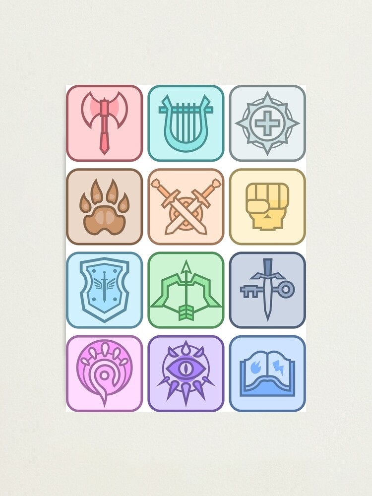 "JoCat Crap Guide to DnD Class Icons [Color]" Photographic Print for ...