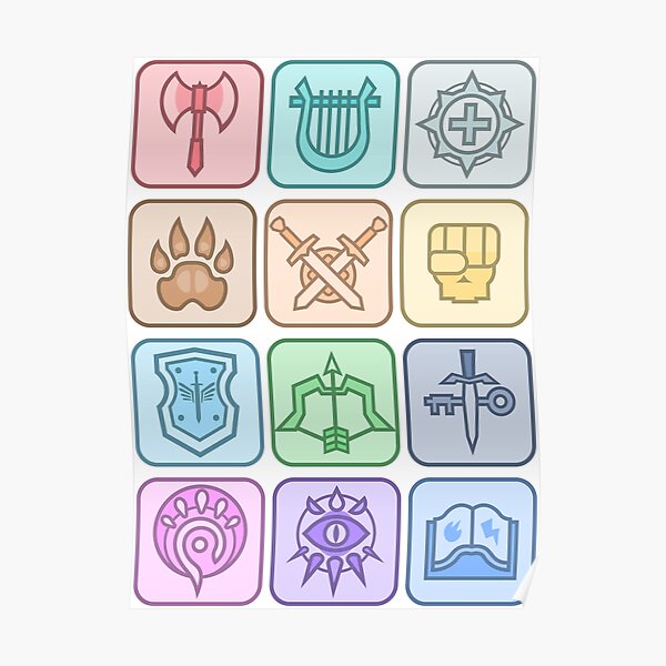 "JoCat Crap Guide to DnD Class Icons [Color]" Poster for Sale by ...