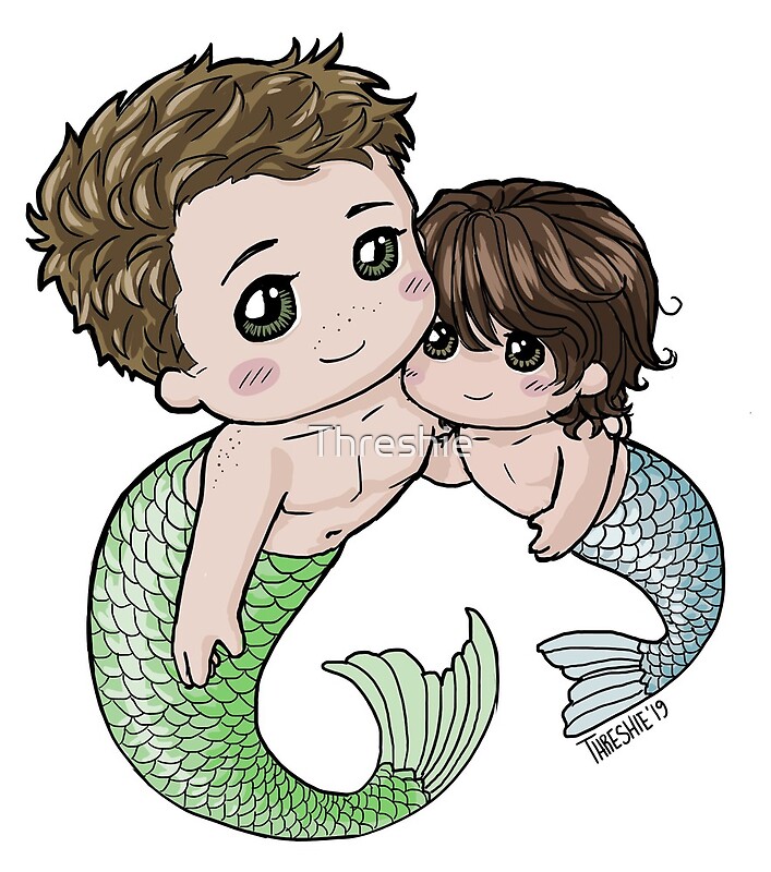 "Merman Big and Little Brothers Chibi Merfolk Siblings" by Threshie ...