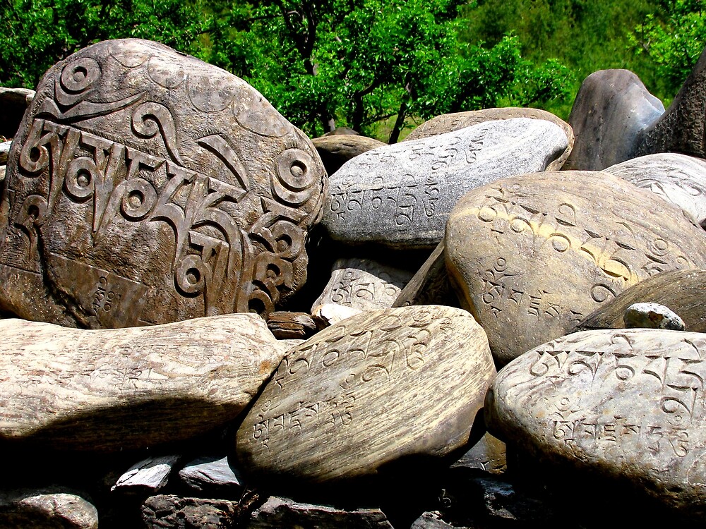 "Tibetan Prayer Stones, Annapurna Circuit, Nepal" by Maggie Woods ...