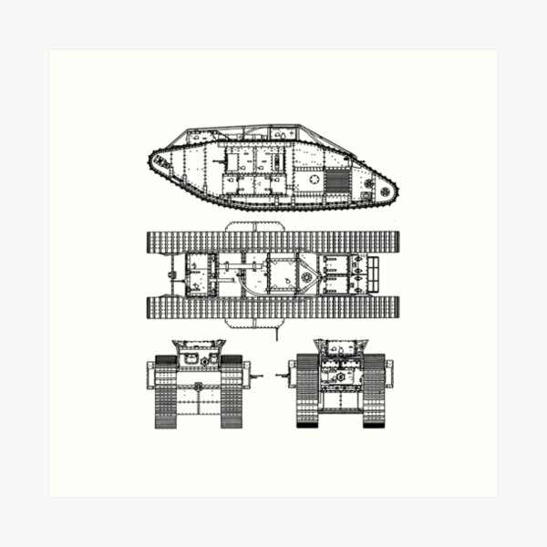 "Mark V - British WW1 Tank Drawing" Art Print by BERGULATOR | Redbubble