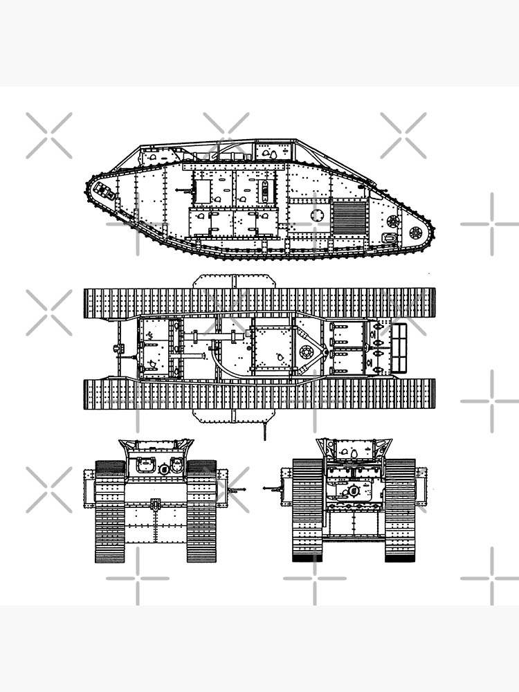 "Mark V - British WW1 Tank Drawing" Art Print by BERGULATOR | Redbubble