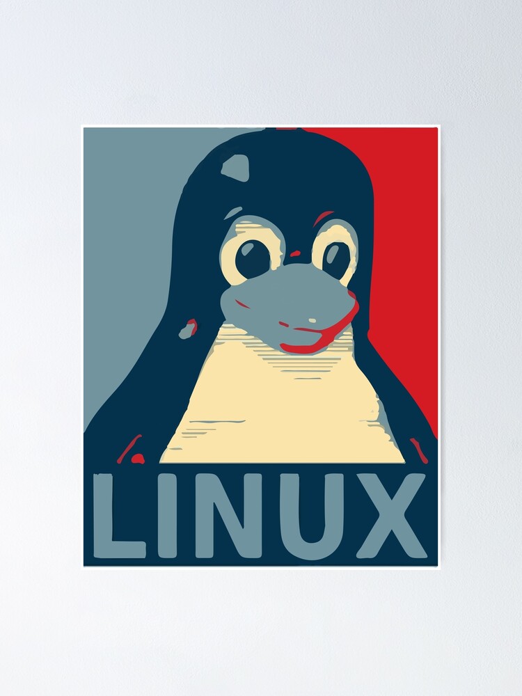 Póster «Cabeza de cartel de pingüino Tux Linux rojo azul» de ...