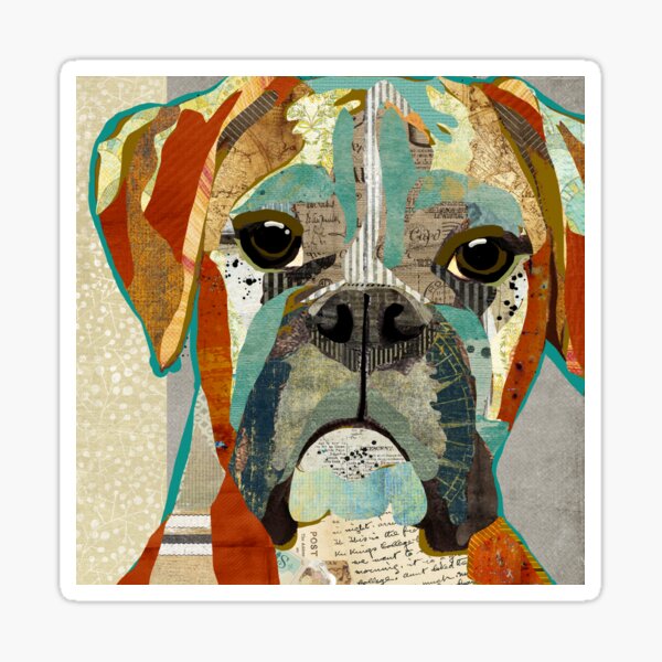 "Boxer Dog Portrait Colorful Collage Art " Sticker by traciwithani ...