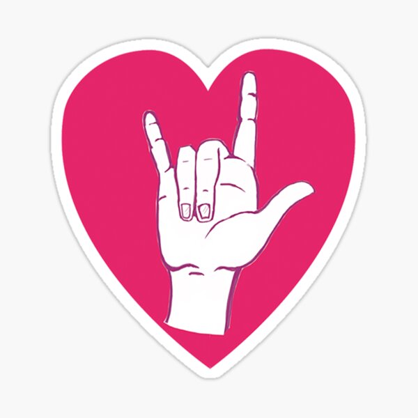 "ASL I Love You with Pink Heart & American Sign Language Art" Sticker ...