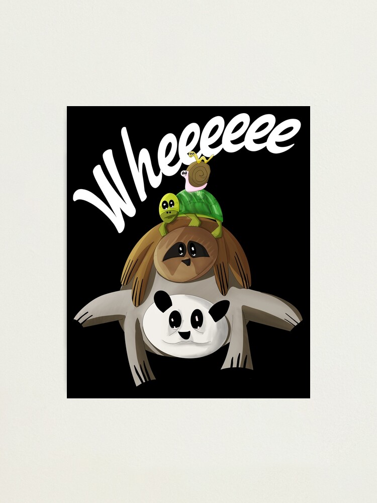 Lámina fotográfica «Funny Worm Riding Snail Turtle Sloth Panda Kids ...