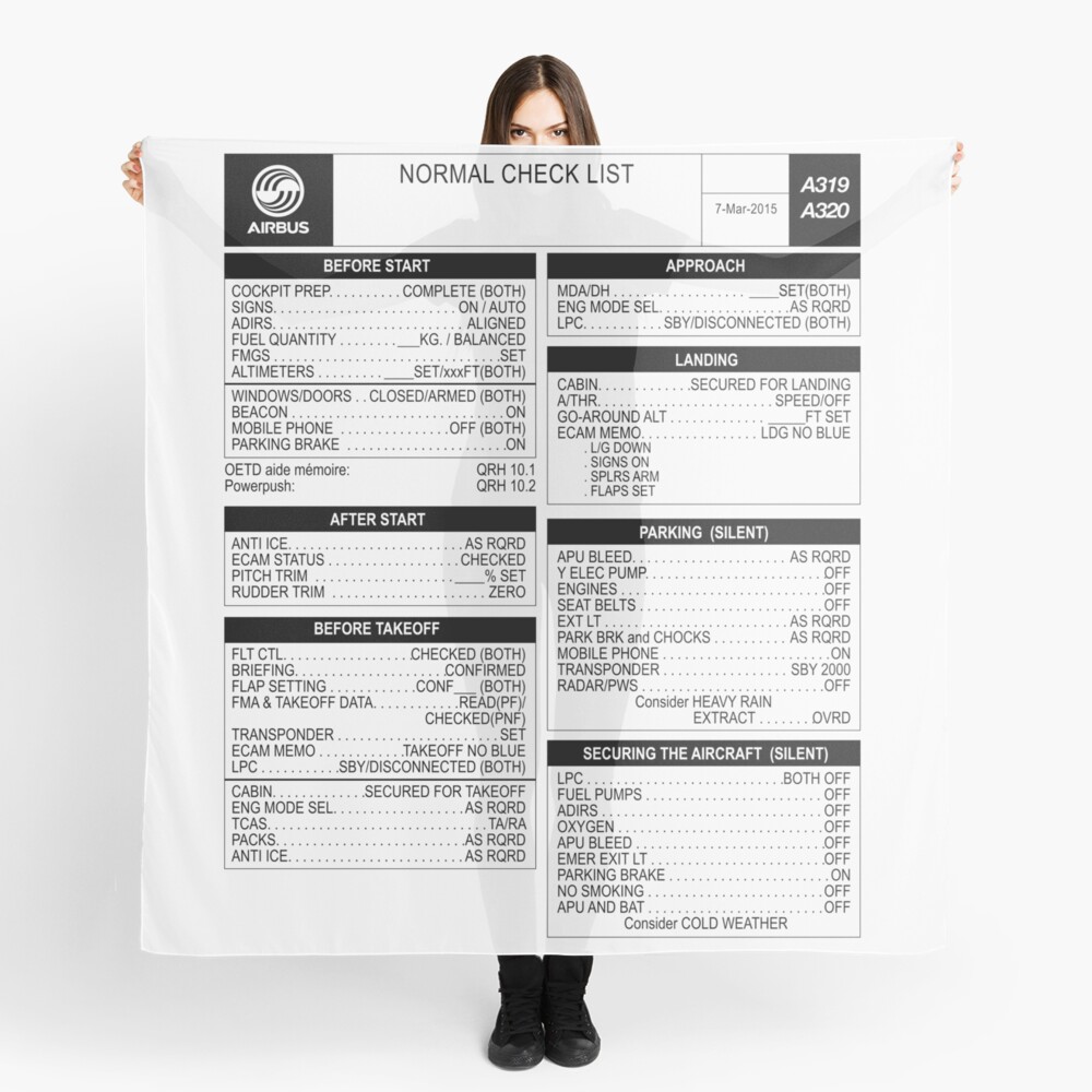 "Airbus A320 checklist" Scarf by LimaEchoAlpha | Redbubble