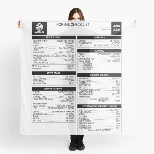 "Airbus A320 checklist" Scarf by LimaEchoAlpha | Redbubble