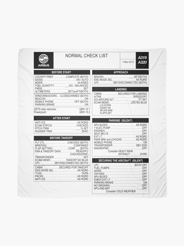 "Airbus A320 checklist" Scarf by LimaEchoAlpha | Redbubble