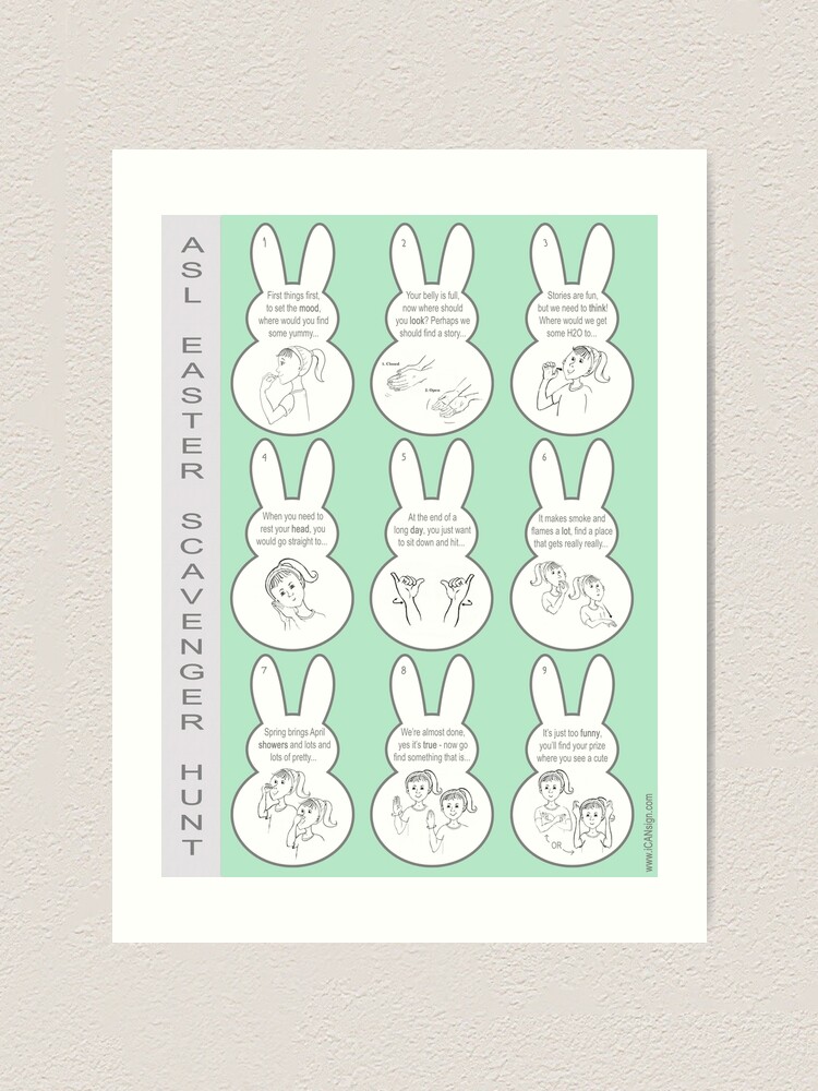"ASL American Sign Language Easter Scavenger Hunt Poster" Art Print by ...