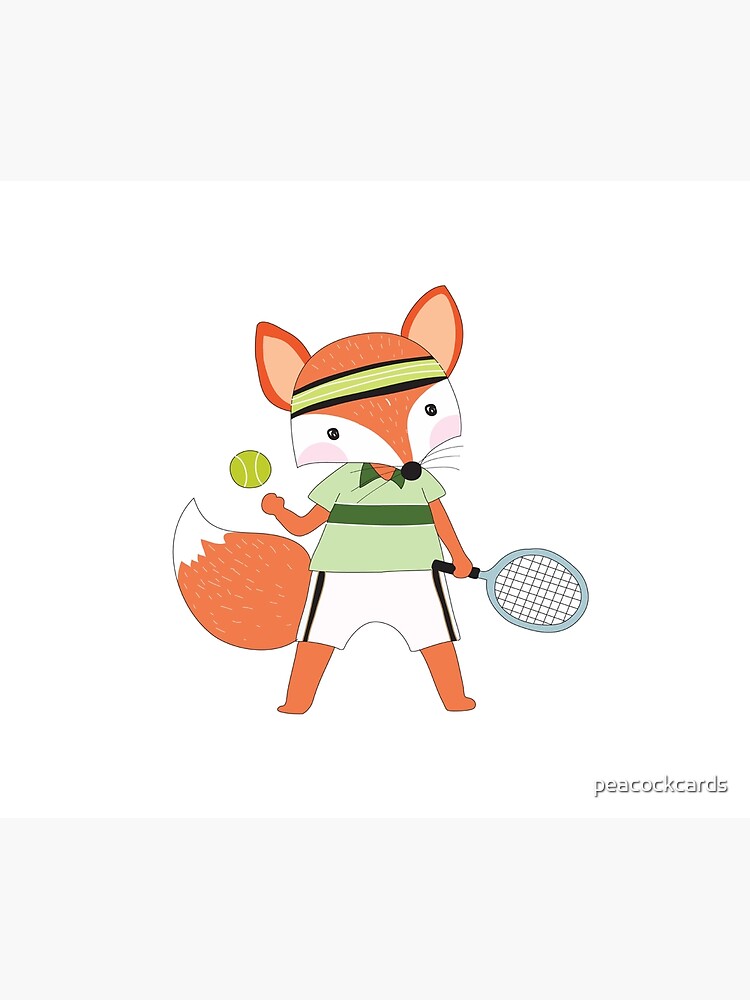 "Sports Cartoon Animals Red Fox Playing Tennis" Tapestry for Sale by ...