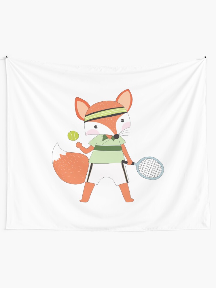"Sports Cartoon Animals Red Fox Playing Tennis" Tapestry for Sale by ...