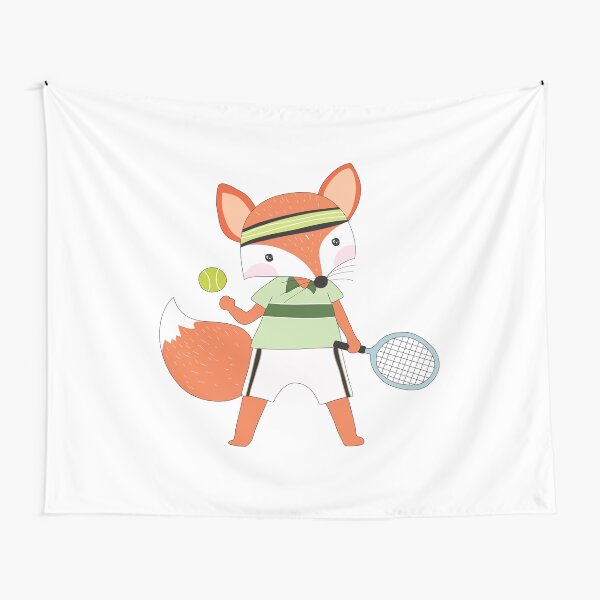 "Sports Cartoon Animals Red Fox Playing Tennis" Tapestry for Sale by ...