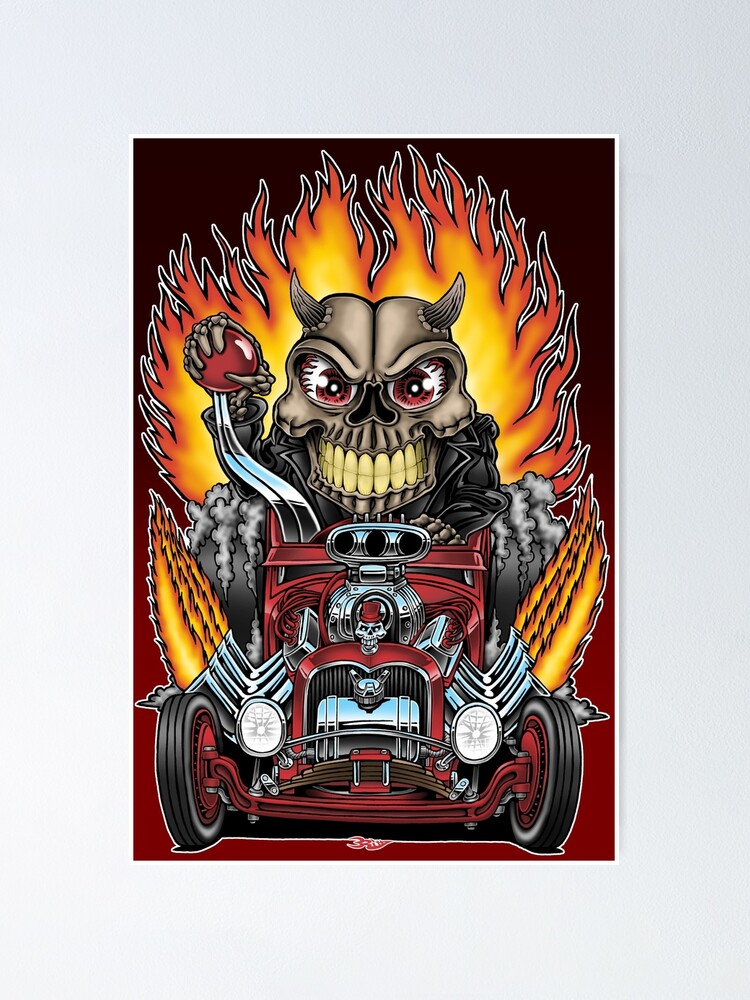 "Hot Rod Skull Racer" Poster for Sale by brittmadding | Redbubble