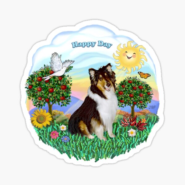 "Happy Day with a Collie (tri color)" Sticker for Sale by ...