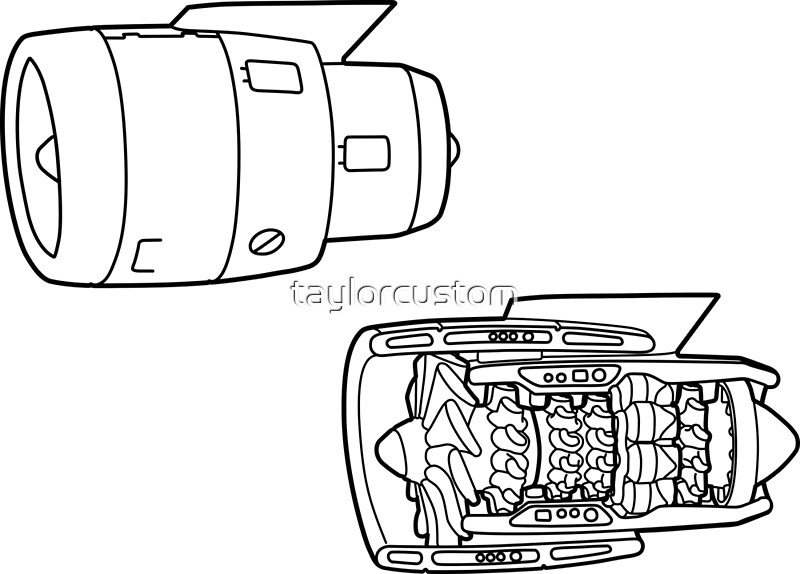"Turbofan Jet Engine Line Drawing" by taylorcustom | Redbubble