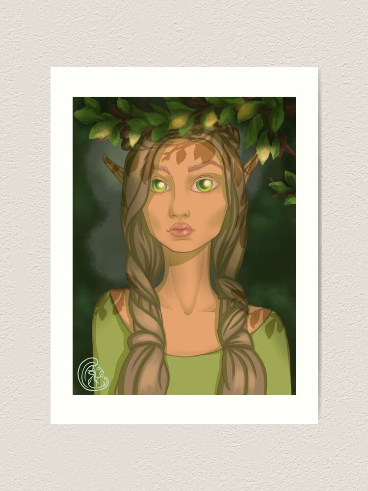 "Forest nymph. Beautiful elf with big green eyes, anime art" Art Print ...