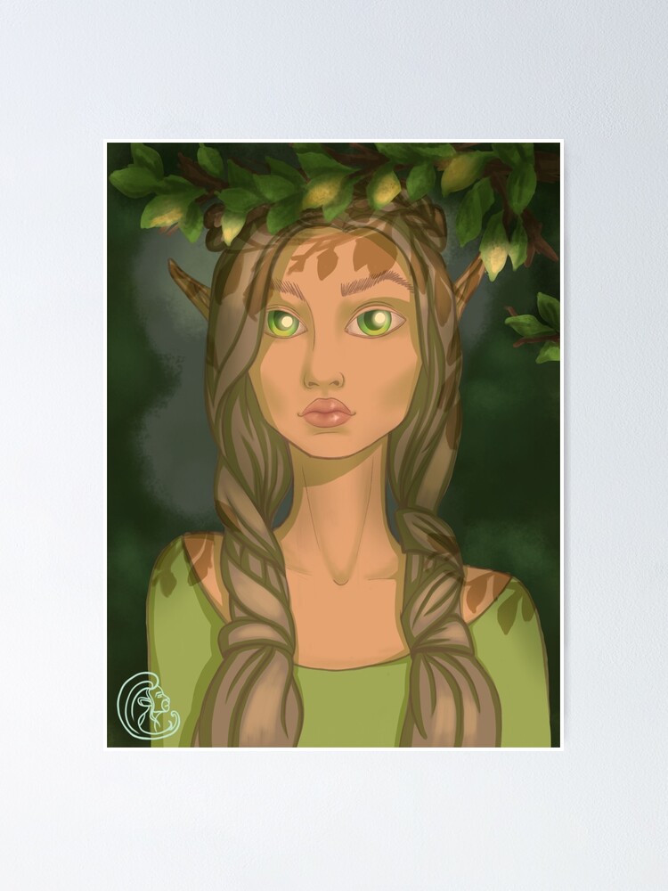 Póster «Ninfa del bosque. Hermosa elfa con grandes ojos verdes, arte ...