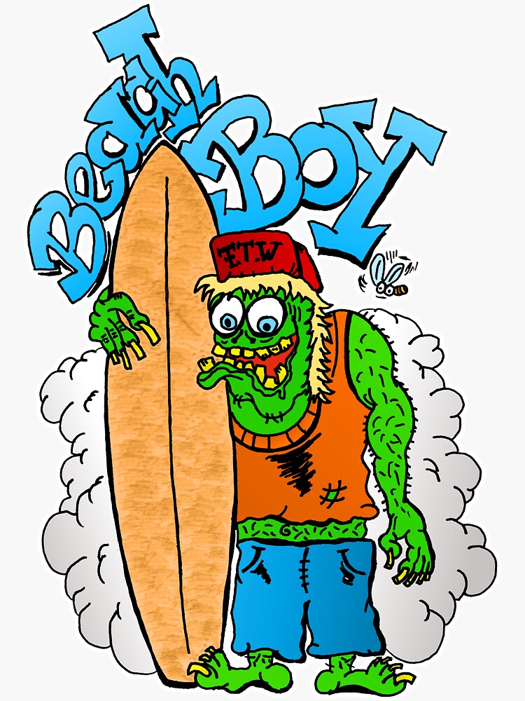Pegatina «Beach Boy Surfista Monster - blanco» de Marcel-Wirth | Redbubble