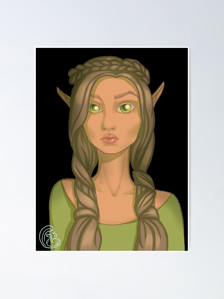 Póster «Ninfa del bosque. Hermosa elfa con grandes ojos verdes, arte ...