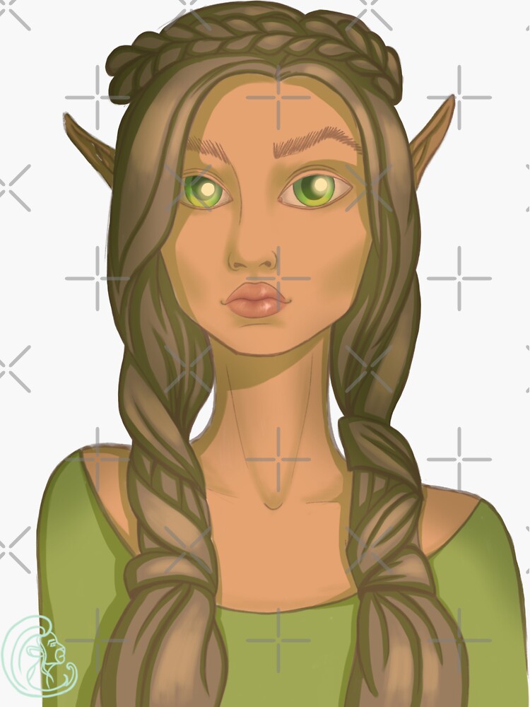 "Forest nymph. Beautiful elf with big green eyes, anime art" Sticker ...