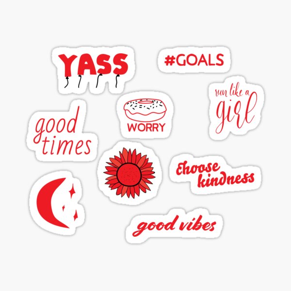 "Cute Red Sticker Pack - collection of hand drawn images and text ...