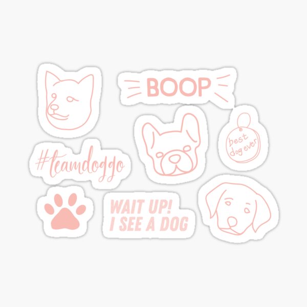 "Pink Sticker Pack - Cute Dog collection of hand drawn images and text ...