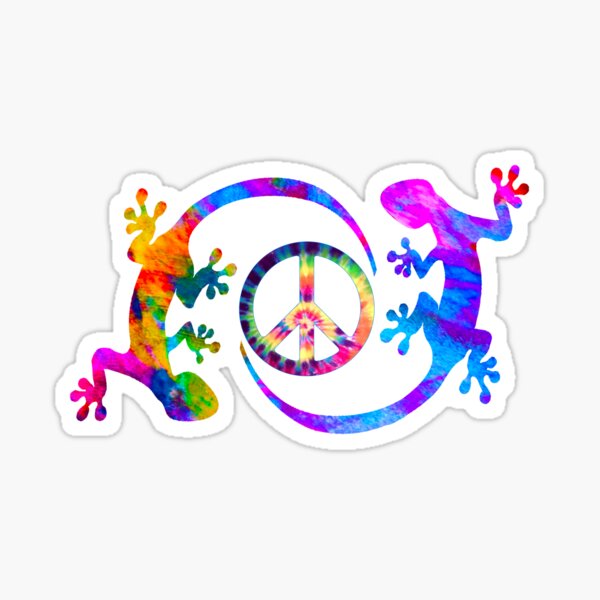 Pegatina «Two Geckos Tie Dye Peace Sign y Gecko Design» de gallerytees ...