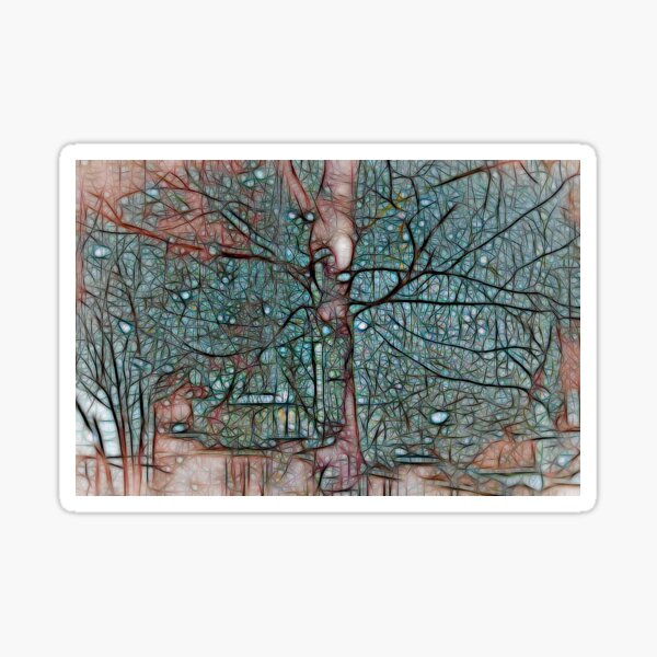 "Tree with falling snow illustration." Sticker for Sale by ...