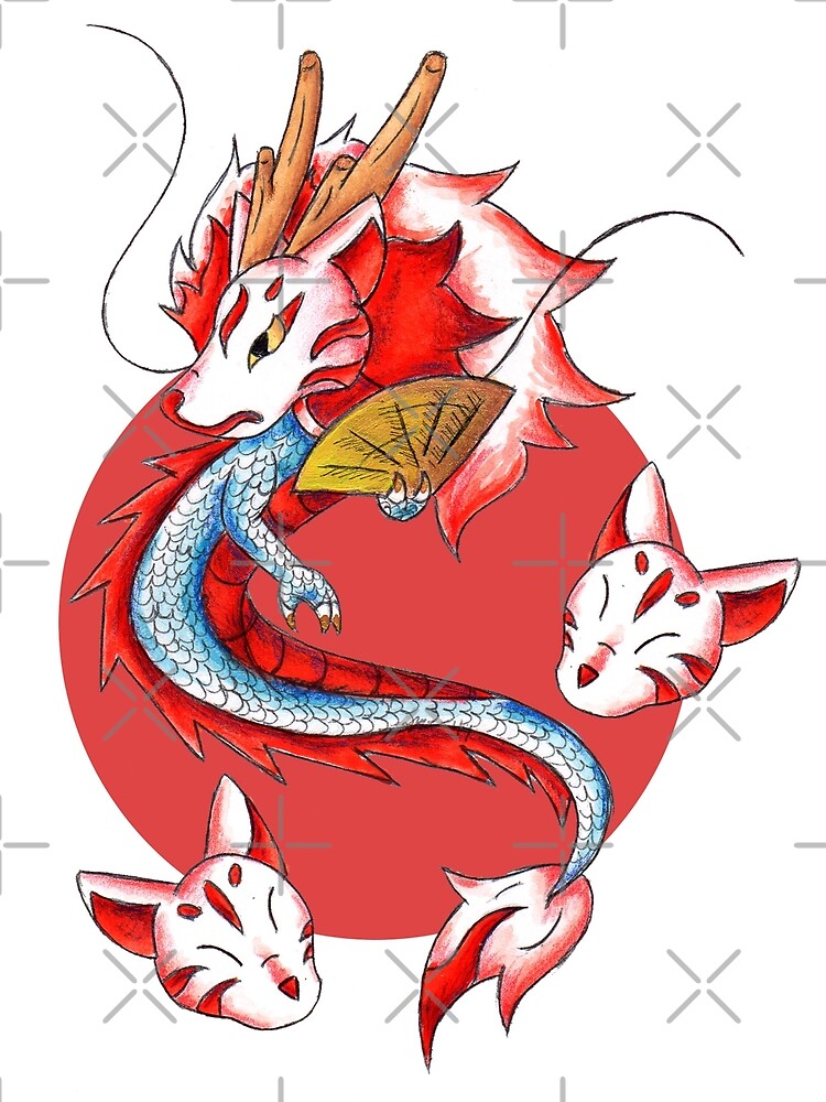 "Dragon in the Kitsune Mask" Art Print by KOKeefeArt | Redbubble