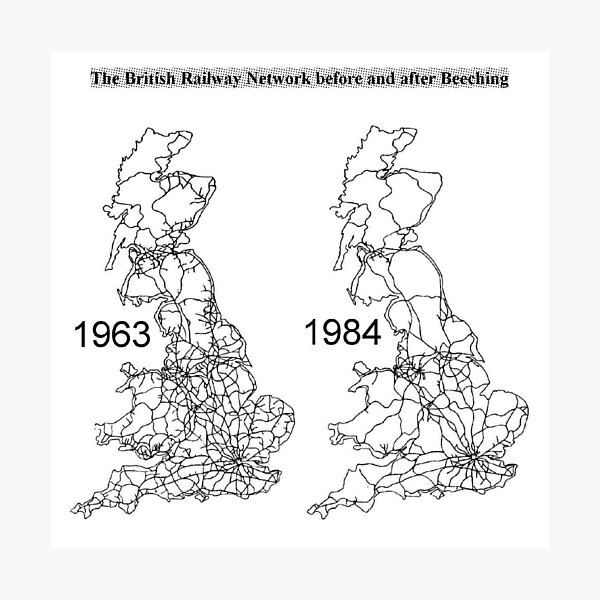 "Beeching rail network cuts map 1963 to 1984" Photographic Print for ...