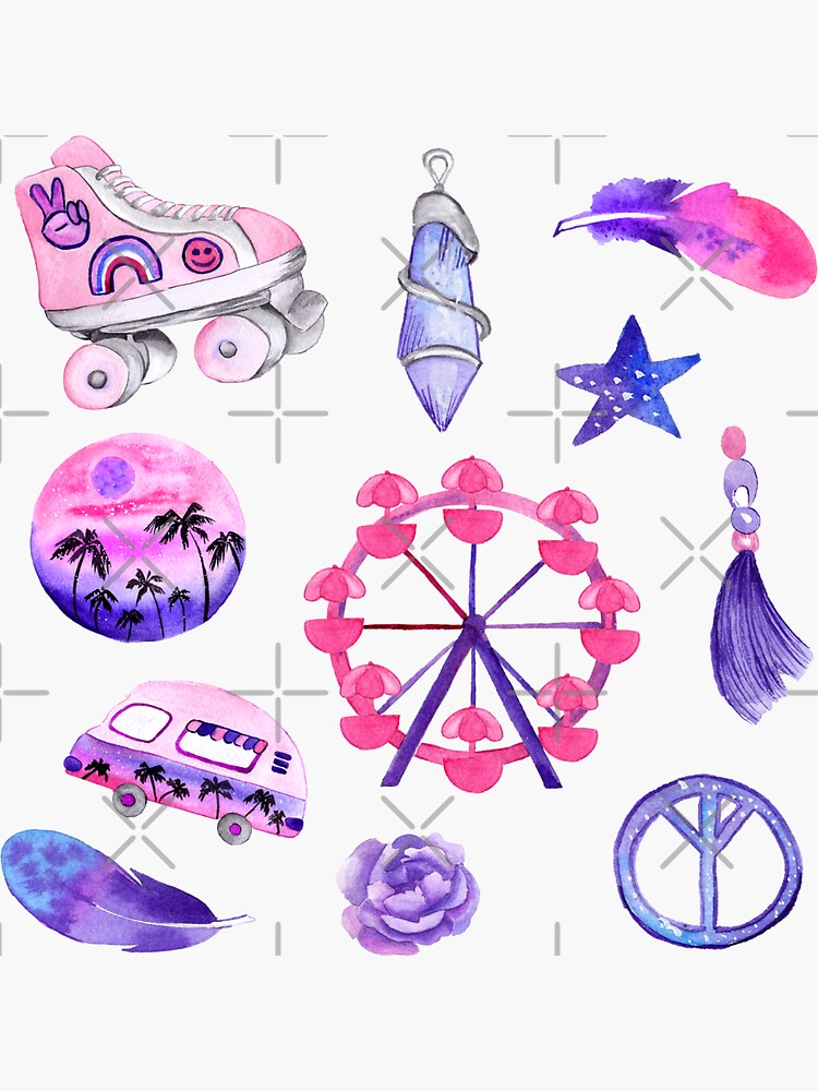 "Girly Pink Watercolour Summer Festival Sticker Pack" Sticker for Sale ...