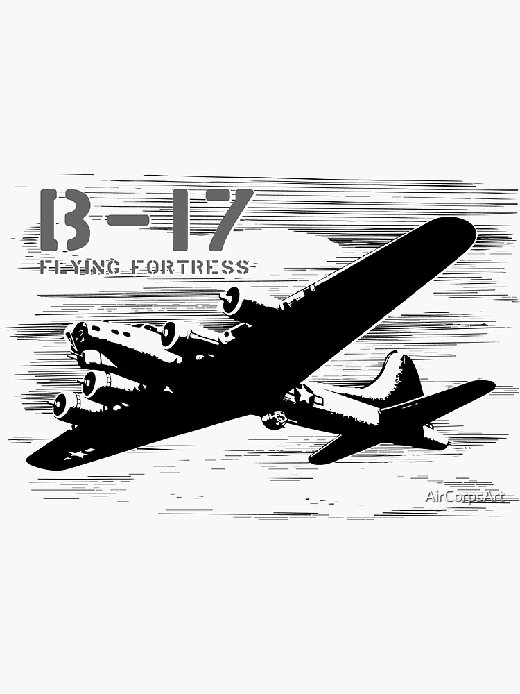 Pegatina «Dibujo de línea de fortaleza voladora B-17» de AirCorpsArt ...