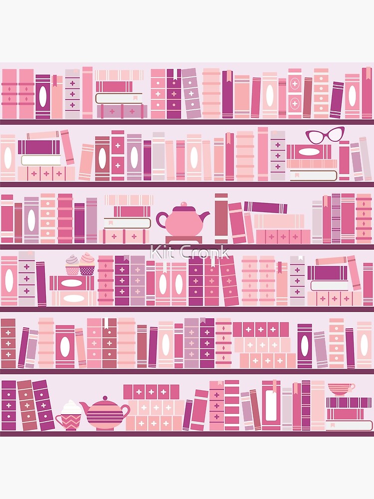 "Pink Bookcase Pattern Romance Tea Books" Poster by rubyandpearl ...