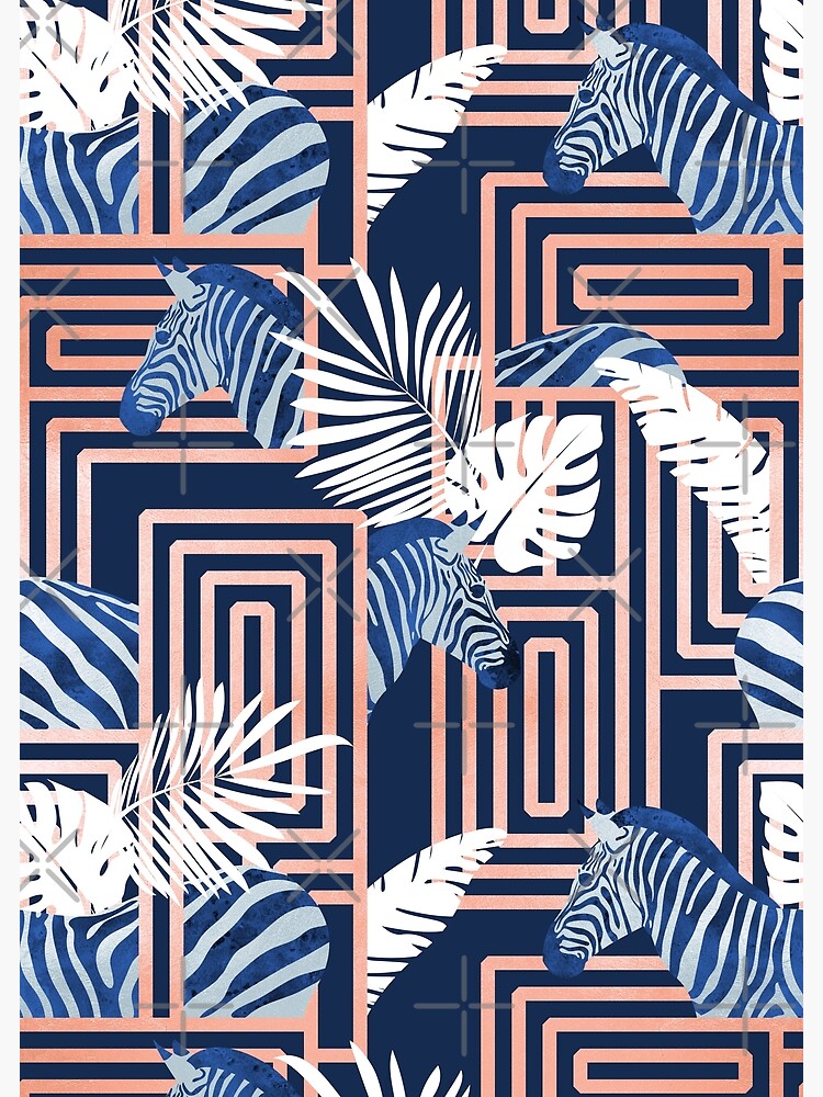 Póster «Cebra rayas exóticas // fondo azul marino coral rosa líneas de ...