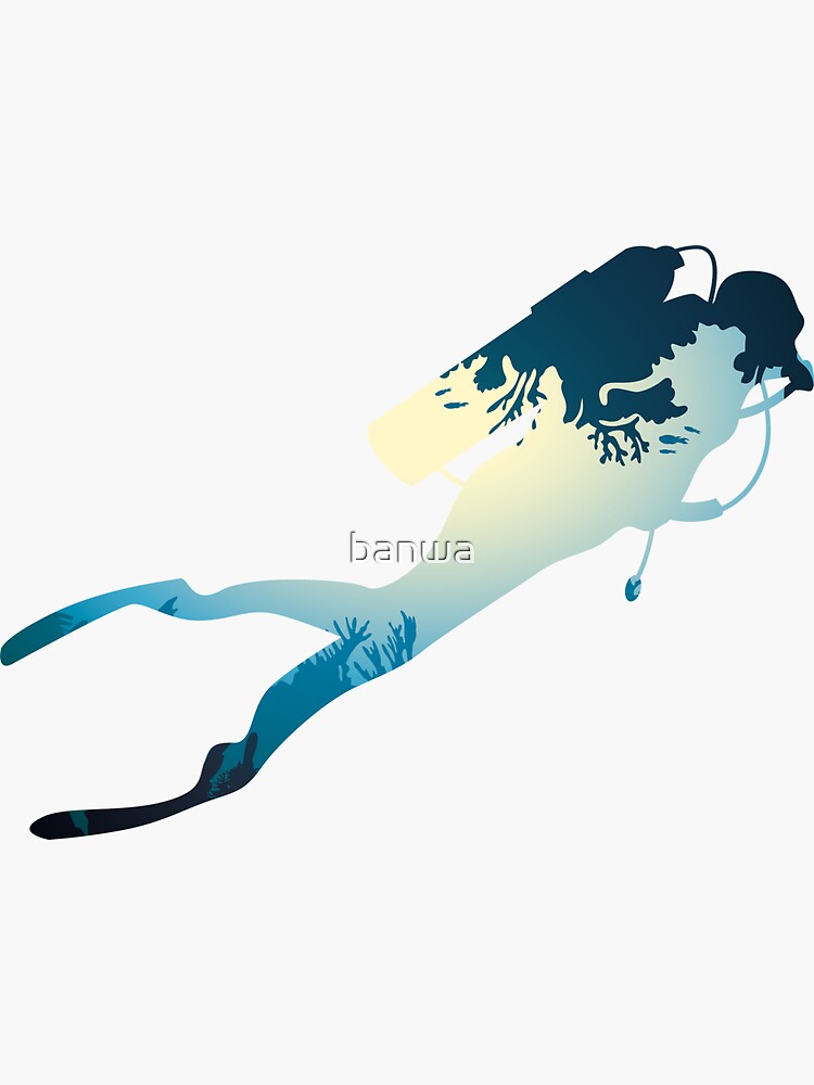 "Scuba Diver design Undersea Silhouette Diving graphic" Sticker for ...