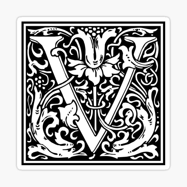 "V William Morris Font Alphabet" Sticker by wannabe311 | Redbubble