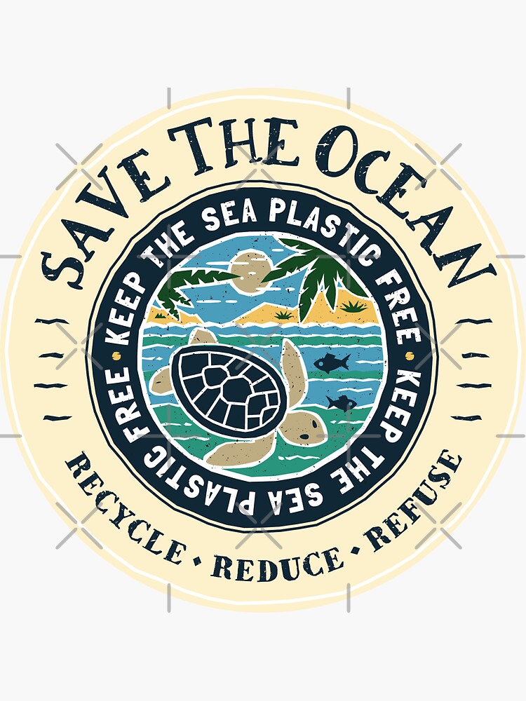 "Save The Ocean Keep the Sea Plastic Free Turtle Scene" Sticker for ...
