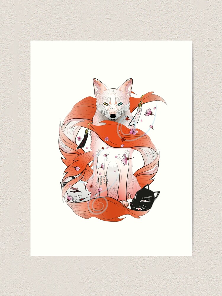 "Red Kitsune" Art Print by noeldelmar | Redbubble