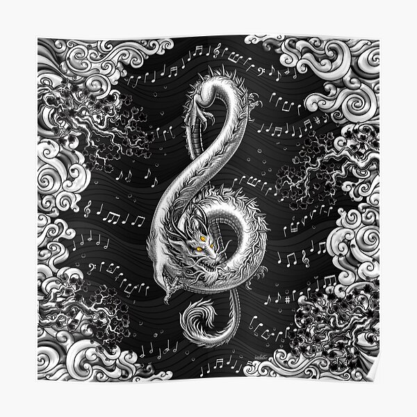 Póster «Treble Clef - Music Dragon - Blanco y Negro» de AbysmInternal ...