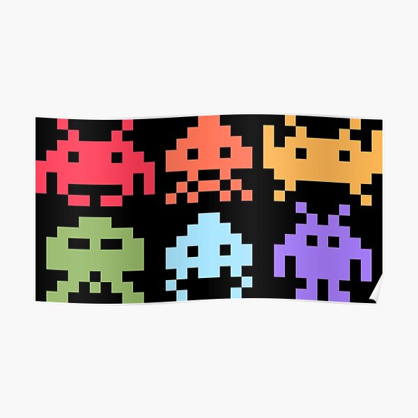 "Space Invaders Pixel Art Rainbow Aliens" Poster for Sale by ...