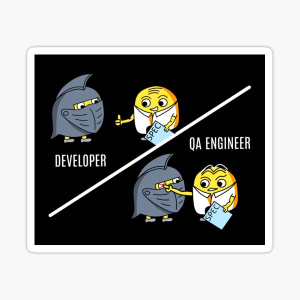 "QA engineer evaluating a new design from a developer" Sticker by ...