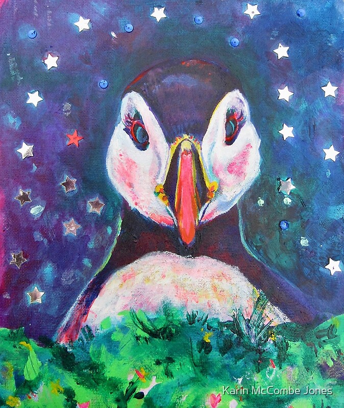 "Starry Night Puffin" by Karin McCombe Jones | Redbubble