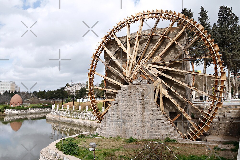 "Water wheel or noria in Hama, Syria" by tmyusof | Redbubble