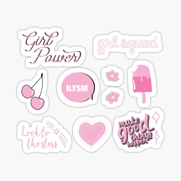 "Pink Pack - collection of hand drawn images and text for sticker set ...