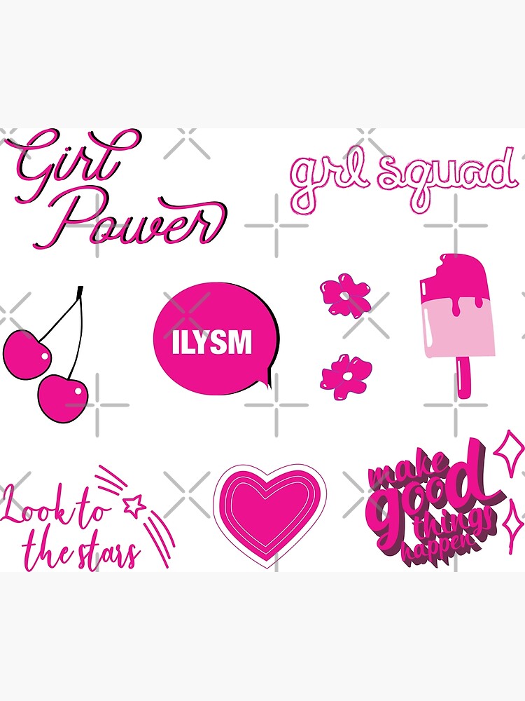 "Hot Pink Sticker Pack - collection of hand drawn images and text for ...