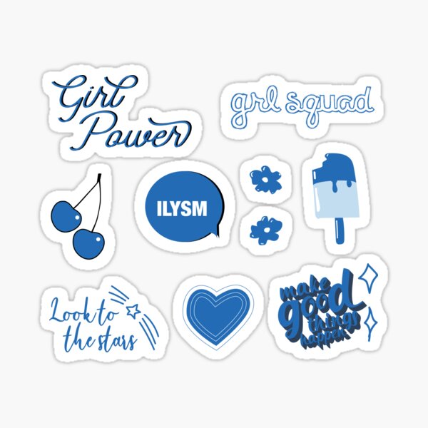 "Blue Sticker Pack - collection of hand drawn images and text for ...